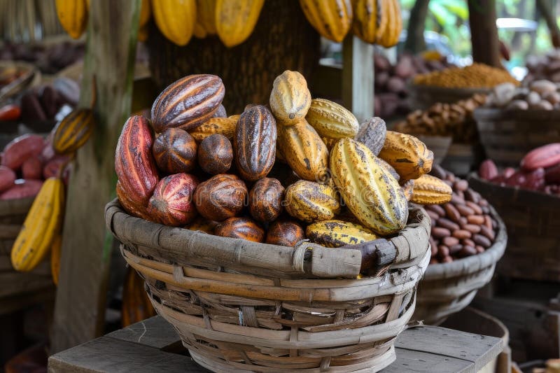 Basket of Assorted Raw Cacao Pods Stock Photo - Image of basket ...