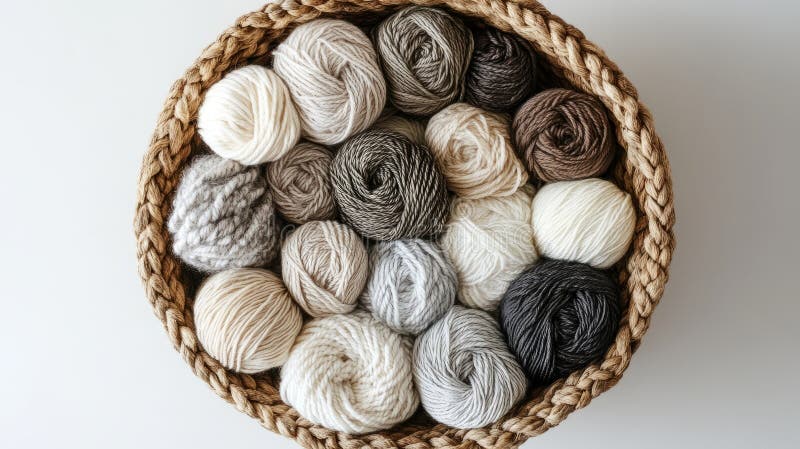 Basket with Assorted Yarn Balls in Neutral Colors. Stock Image - Image ...
