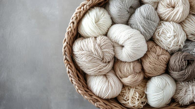 Basket of Assorted Yarn Skeins in Neutral Colors. Stock Photo - Image ...