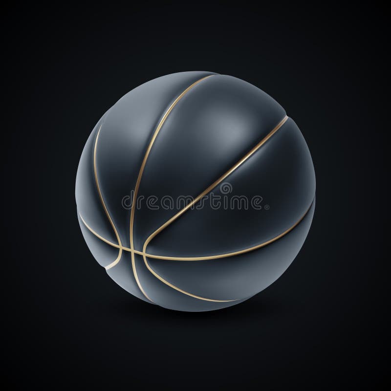 Basket Ball in Black Color with Gold Stripes on Black Background Stock ...
