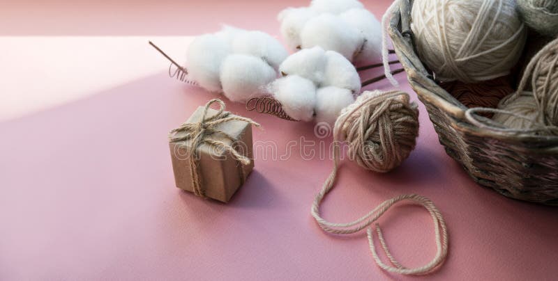 Basket with Balls of Thread. Gift Boxes. Decorations for the Holiday ...