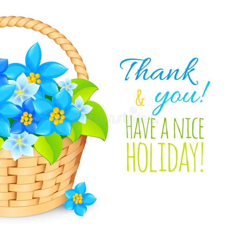 Basket with Blue Flowers. Greeting Card Template. Stock Vector ...