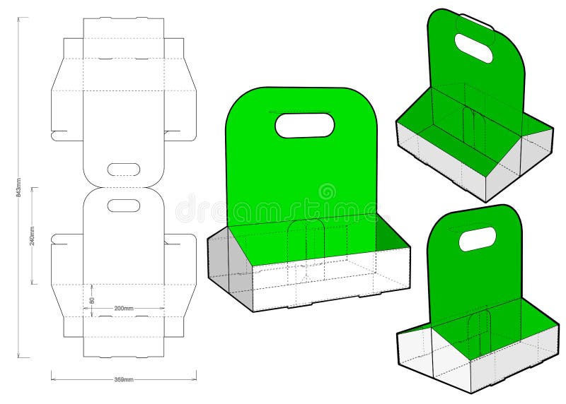 Basket Box Packaging with Handle and Die-cut Pattern. Stock Vector ...