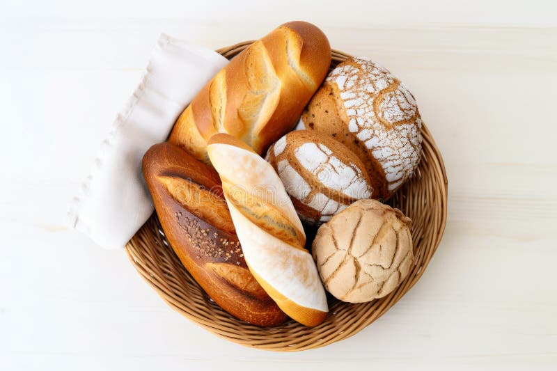 Basket of Bread and Pastries on Table Top. Generative AI Stock Image ...