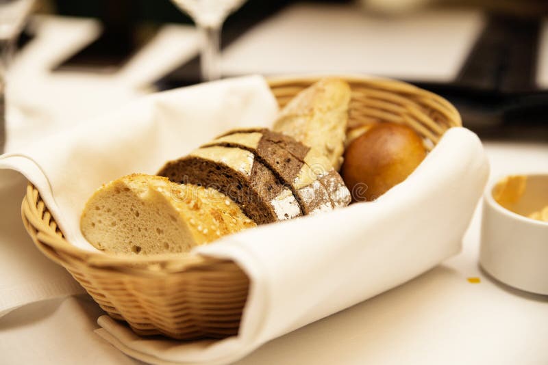 Basket with Bread in the Restaurant Stock Image - Image of grain, bistro: 107521809