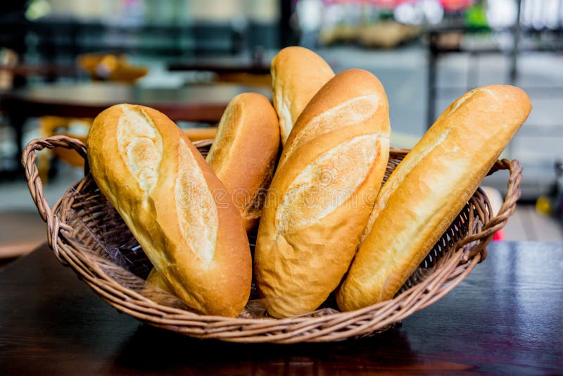 Basket with Bread on the Table. Bakery. Stock Photo - Image of heat ...