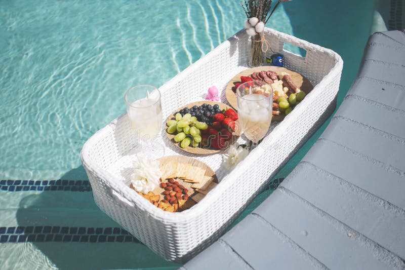 Basket of Catered Snacks in Swimming Pool Stock Image - Image of ...