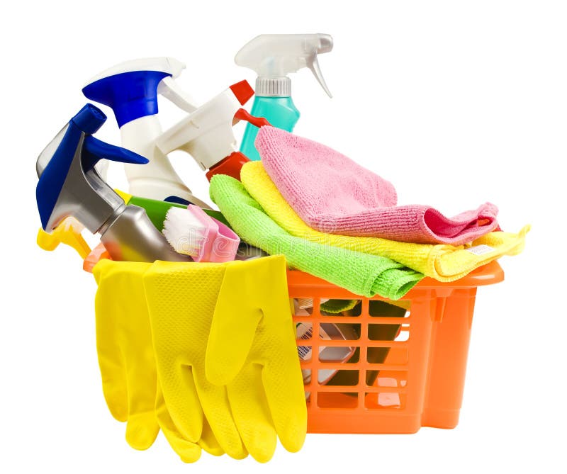 Basket with cleaning stock photo. Image of home, bleach - 42773910