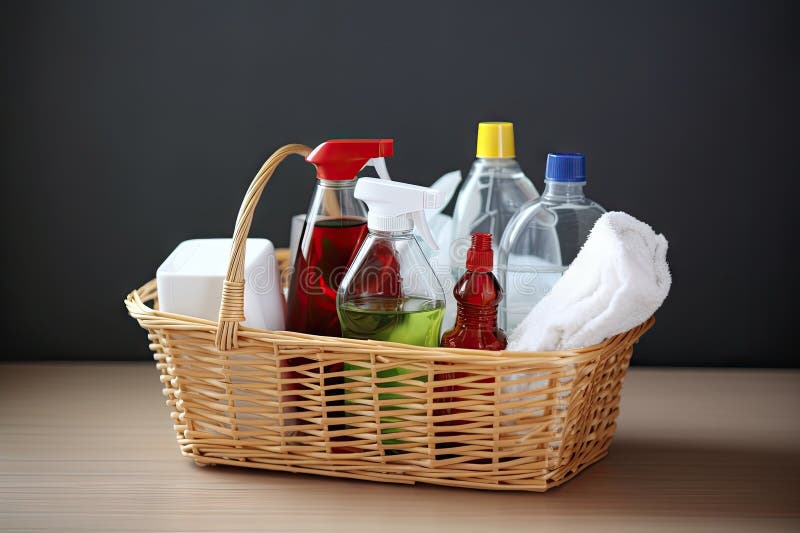 A Basket of Cleaning Supplies, Ready for Use Stock Photo - Image of ...