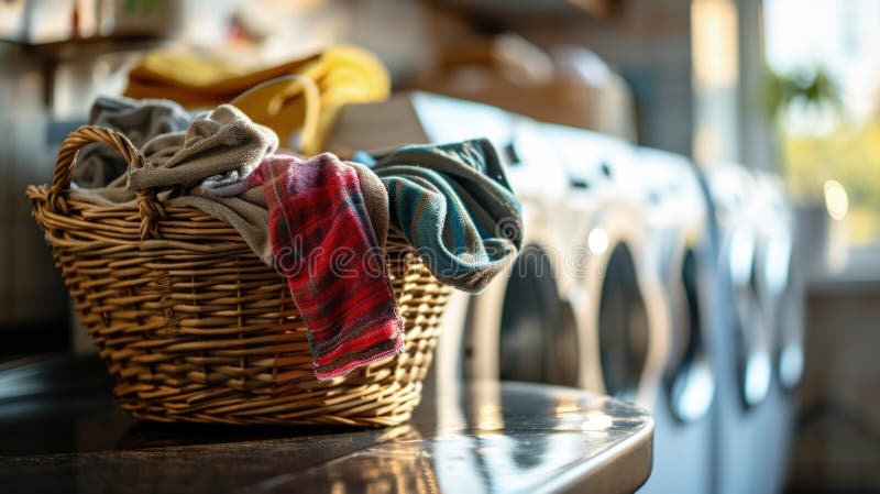 A Basket of Clothes on a Counter Stock Photo - Image of garments ...