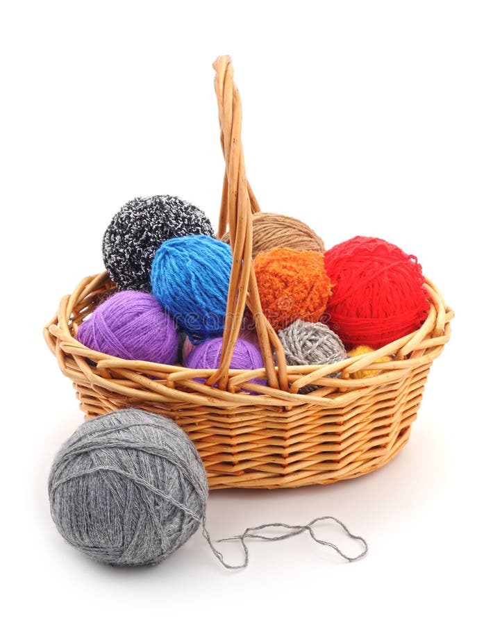 Basket With Colored Yarn Balls Stock Photo - Image of colorful, yarn ...