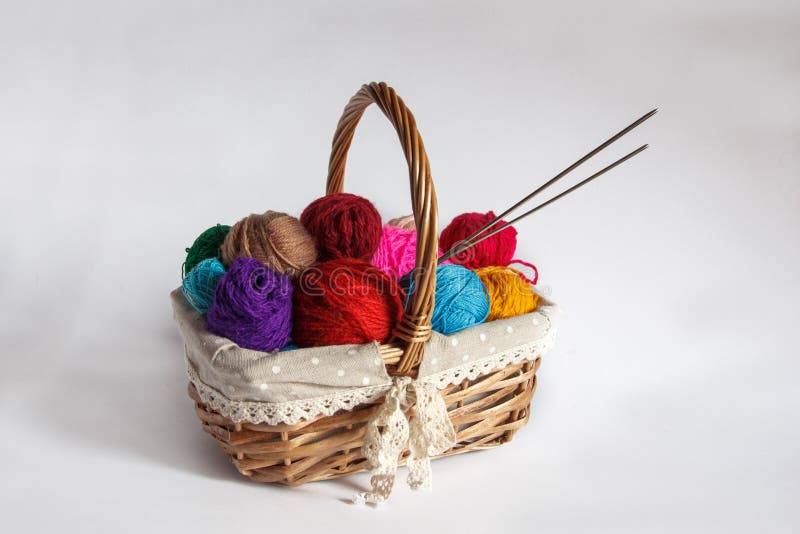 Basket with Colored Yarn Balls Stock Photo - Image of colorful, yarn ...