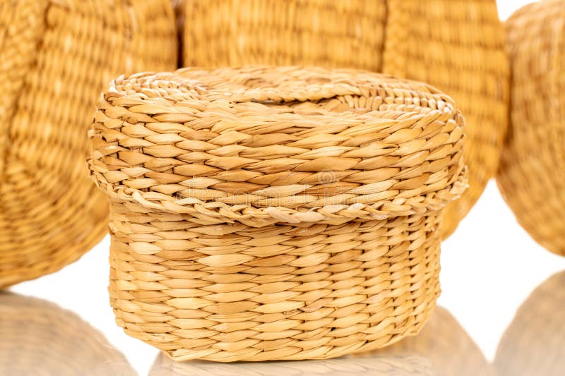 One Straw Basket, Macro, Isolated on White Background. Stock Photo ...