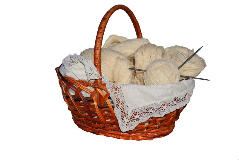 The Basket Contains Knitting Threads, Knitting Needles and a Ball of ...