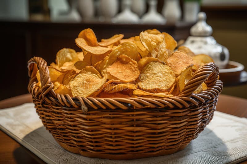 Basket of Crispy Chips, Ready To Be Eaten Stock Illustration ...