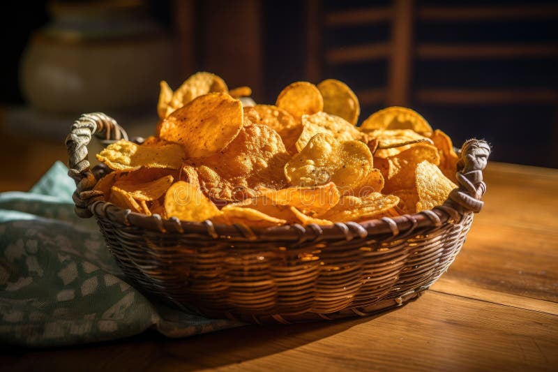 Basket of Crispy Chips, Ready To Be Eaten Stock Illustration ...