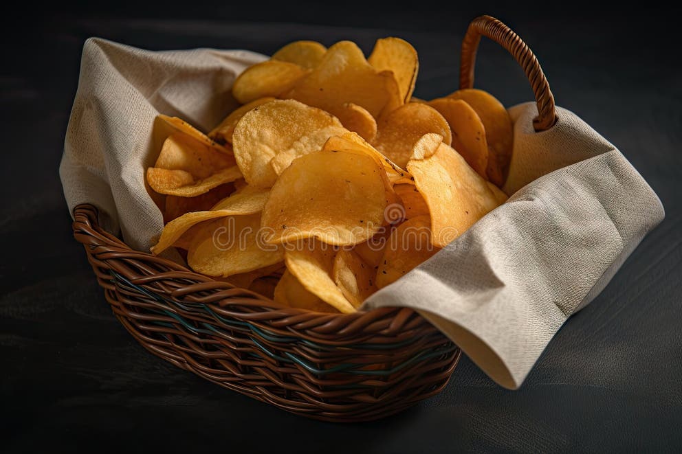 Basket of Crispy, Salty Chips for Snacking Stock Illustration ...