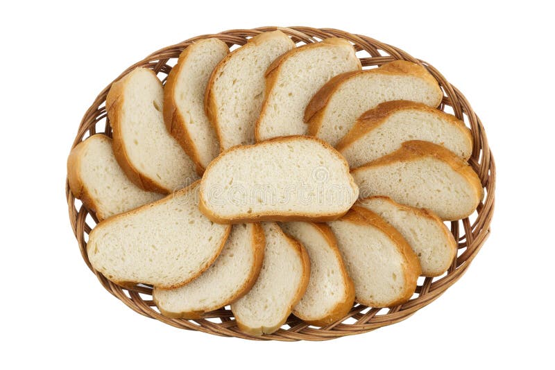 Basket with Cut Loaf of Bread Stock Photo - Image of basket, background ...
