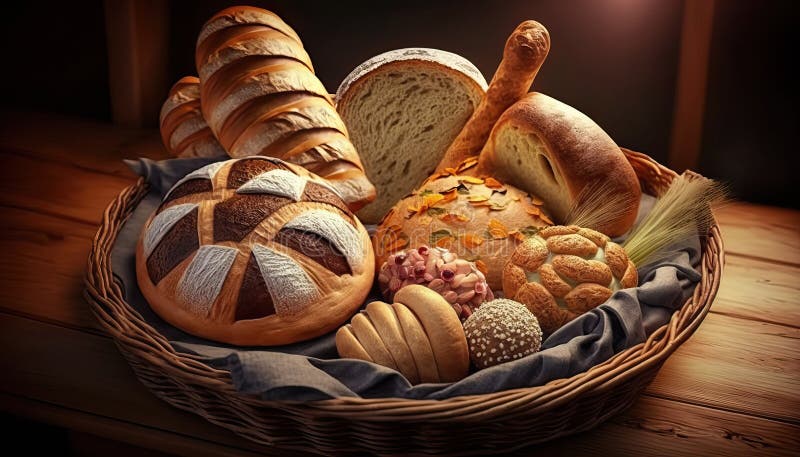 Basket with Delicious Fresh Pastries of Different Shapes.generative AI ...