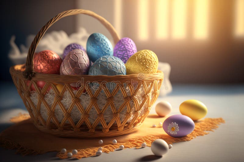 Basket with Easter Eggs in Church. Easter Eggs of Different Colors in a ...