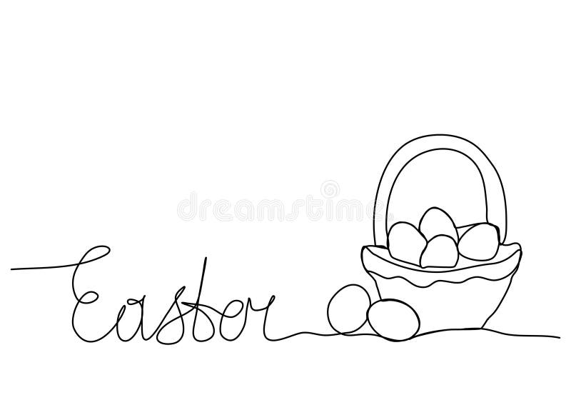 Basket with Eggs. One Line Drawing Vector Illustration for Easter Stock ...