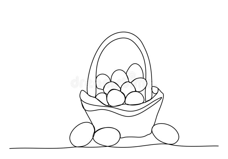 Basket with Eggs. One Line Drawing Vector Illustration for Easter Stock ...
