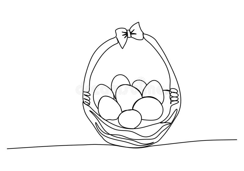 Basket with Eggs. One Line Drawing Vector Illustration for Easter Stock ...