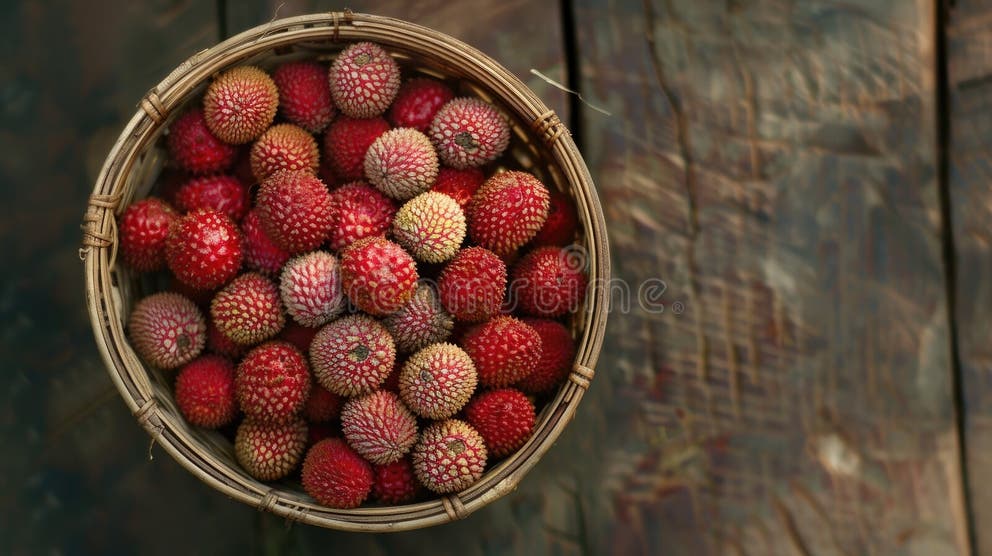 Basket of Exotic Lychee Fruits Stock Illustration - Illustration of ...