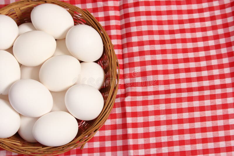 Basket of Farm Fresh Eggs on Red and White Checkered Fabric Stock Photo ...