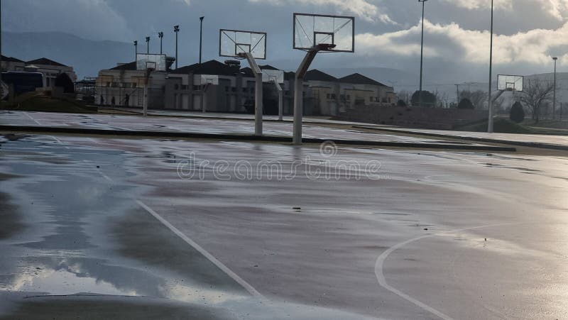 Basket Fields Nets in Sunset after Rain Stock Image - Image of basket ...