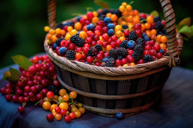 Basket Filled with Freshly Picked Colorful Berries Stock Image - Image ...
