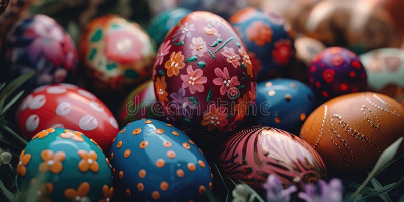 A Basket Filled with Lots of Colorful Painted Eggs. Perfect for Easter ...