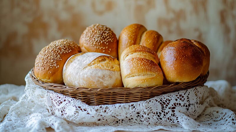 A Basket Filled with Lots of Different Types of Bread Stock Image ...