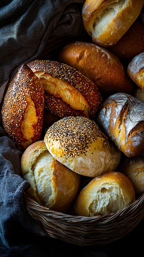 A Basket Filled with Lots of Different Types of Bread Stock Photo ...