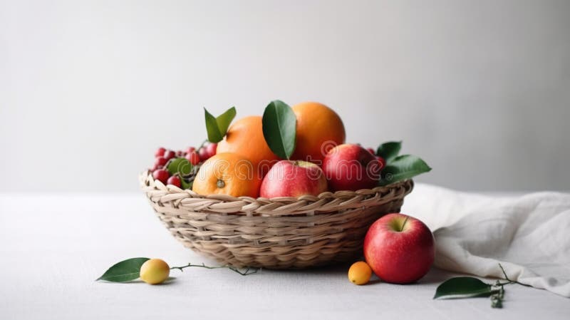 A Basket Filled with Lots of Fruit on Top of a Table Stock Illustration ...