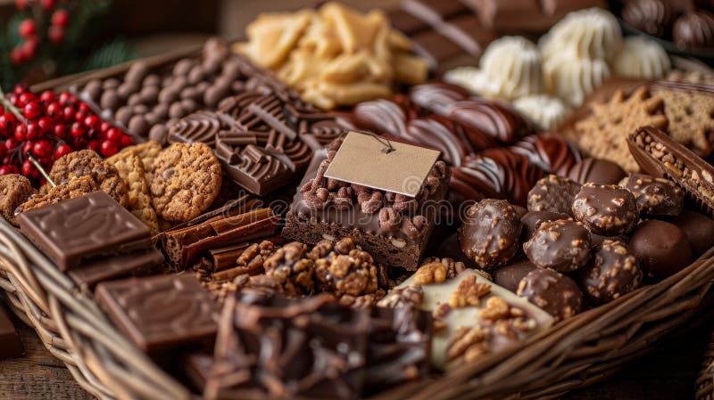 A Basket Filled with Various Chocolates and Pastries, Arranged ...
