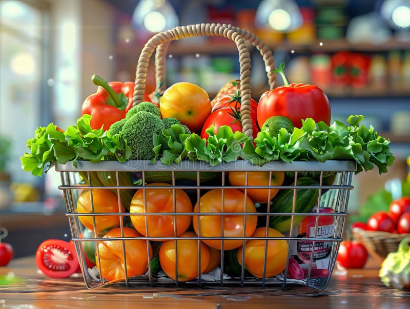 A Basket Filled with Vegetables and Fruits Stock Photo - Image of ...