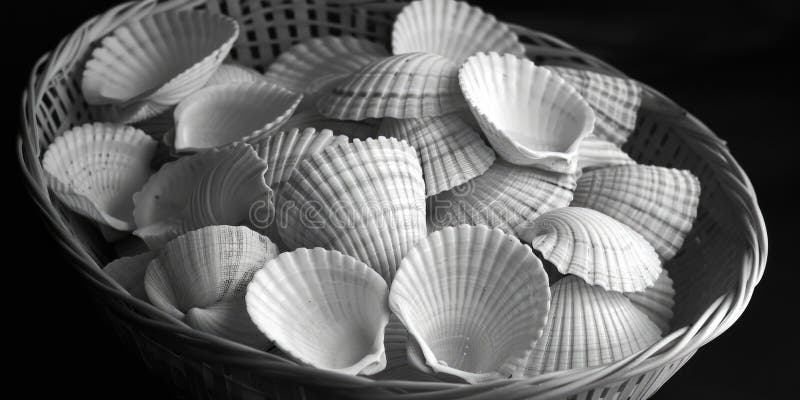 A Basket Filled with White Shells on a Table, Perfect for Home Decor ...