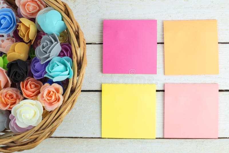 Basket Flowers and Empty Paper Sticky Notes for Text Stock Image ...