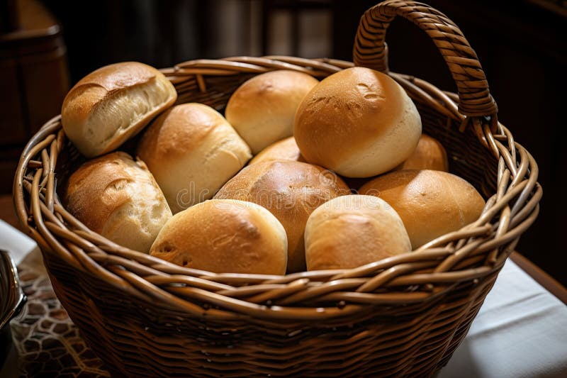 Basket of Fresh Bread Rolls, Ready for Serving Stock Illustration ...