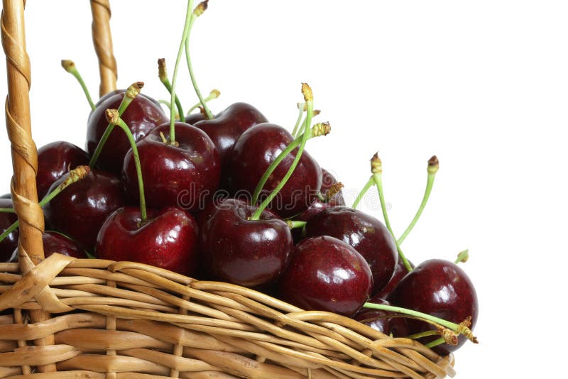Basket of Fresh Dark Cherries Stock Image - Image of bamboos, cherry ...
