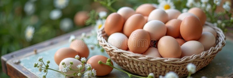 Basket Fresh Farm Eggs Daisies Rustic Table Outdoors Stock Photos ...