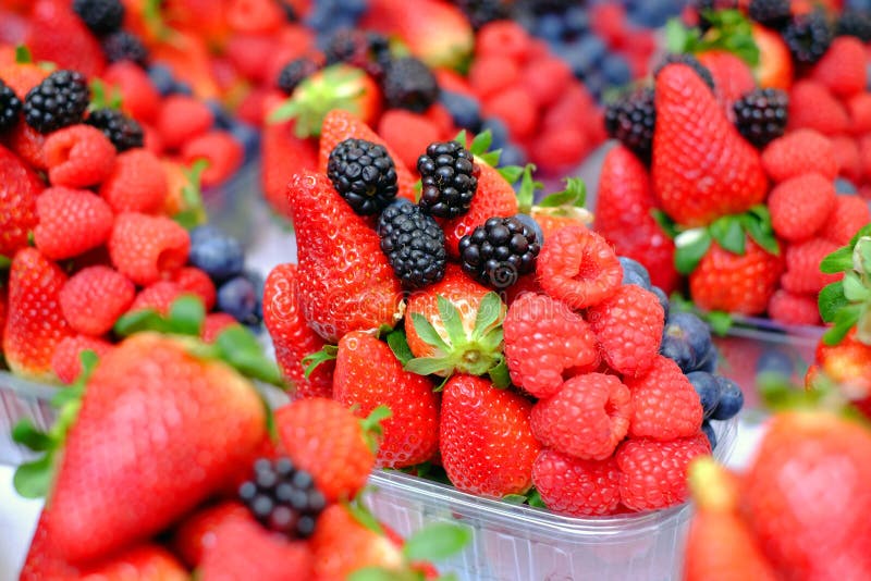 Basket with Fresh Strawberry, Blackberries, Blueberries and Raspberries ...