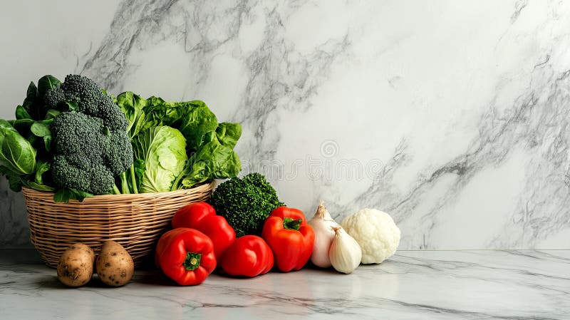 Basket Fresh Vegetables Clean Kitchen Counter Space Stock Photos - Free ...