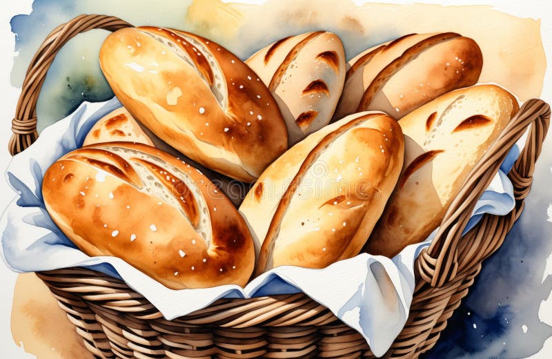 Basket of Freshly Baked Artisan Breads in Rustic Wicker Display Stock ...