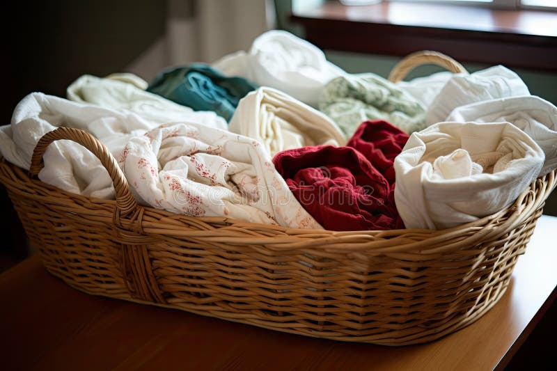 Basket of Freshly Laundered Linens, Waiting To Be Placed on Beds Stock ...