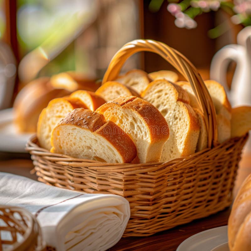 Basket of Freshly Sliced Bread. Generative Ai Stock Illustration ...