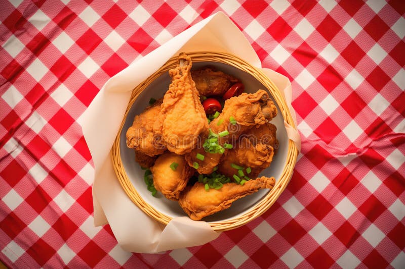Basket of Fried Chicken with Checkered Liner Stock Illustration ...