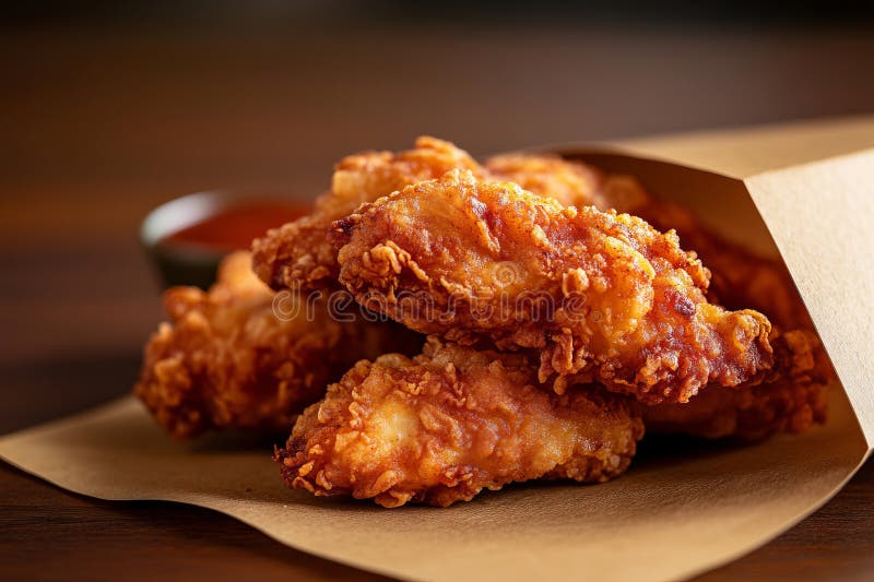 Pile Fried Chicken Sitting Top Wooden Table Stock Photos - Free ...