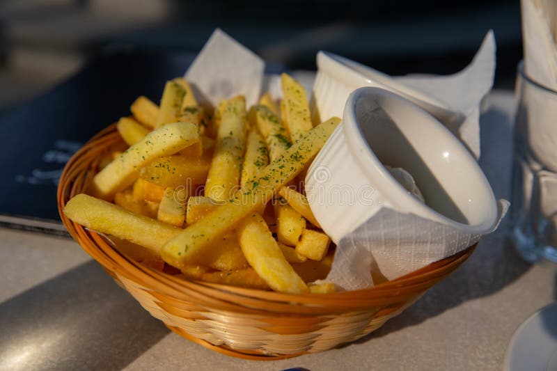Basket of Fries stock image. Image of lounge, dipping - 373545741